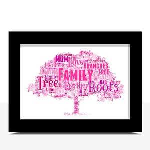 Personalised Family Tree Print, Tree Word Cloud, Tree Shape Word Art ...