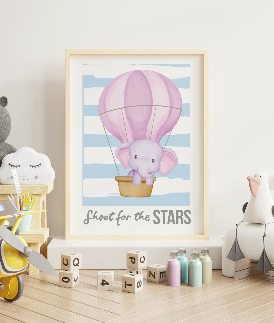 Nursery Wall Art Children's Name Poster, New Baby Print, Cute Hot Air ...