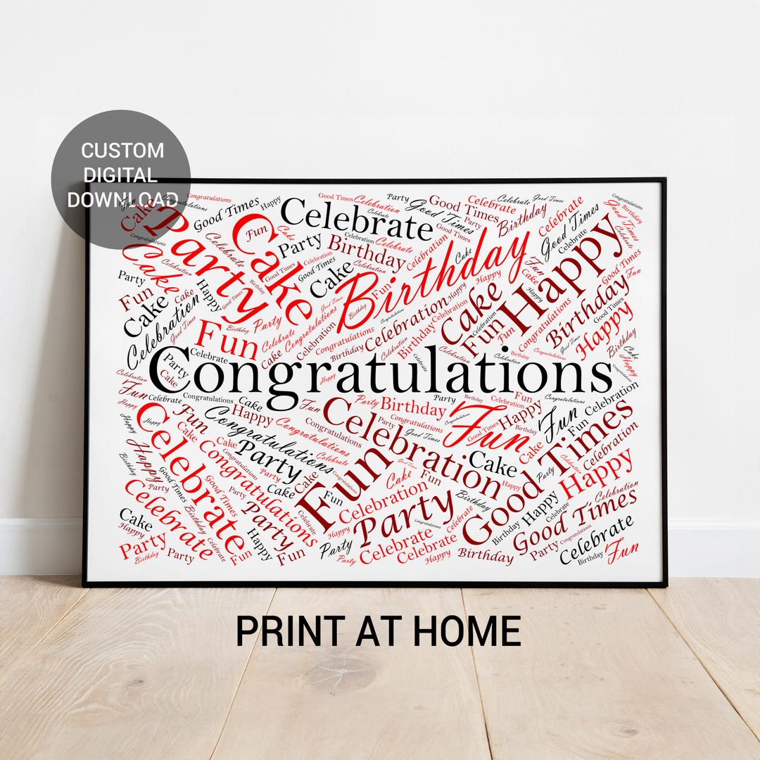 DIGITAL DOWNLOAD Personalised Framed Word Art Print Rectangle Design ...