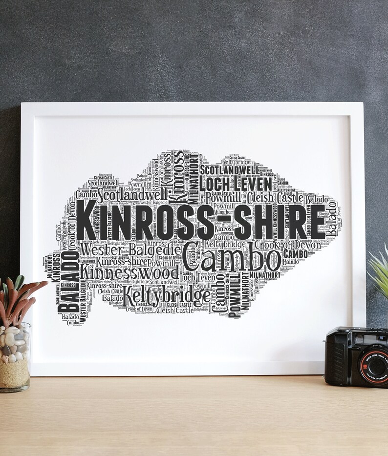 Kinross-shire Personalised Word Art Map City Word Art - Etsy UK
