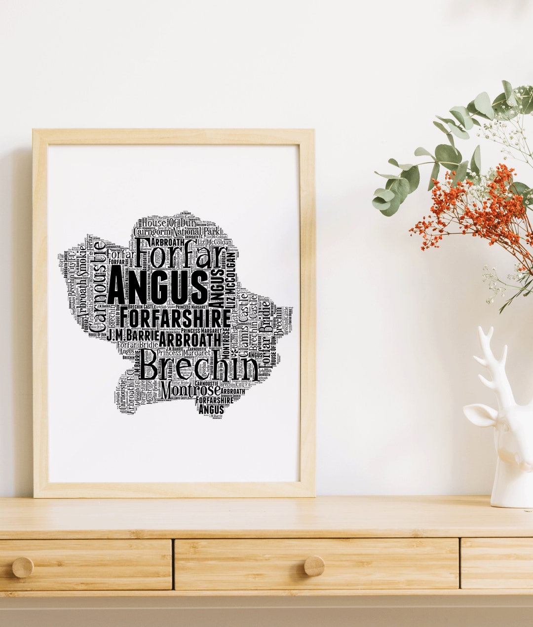 Angus Personalised Word Art Map, Scottish County Art, Word Cloud ...
