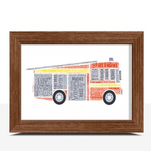 Fire Engine Word Art Print Gift, Fireman Gift, Personalised Fire Engine ...