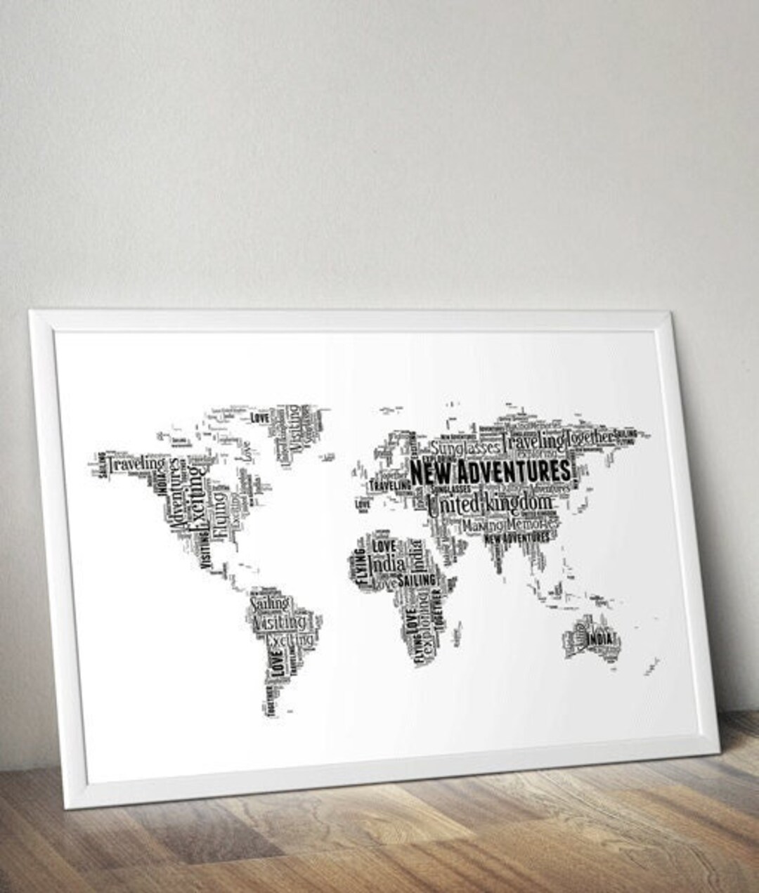 Personalised World Map Word Art Print, World Print, World Artwork ...