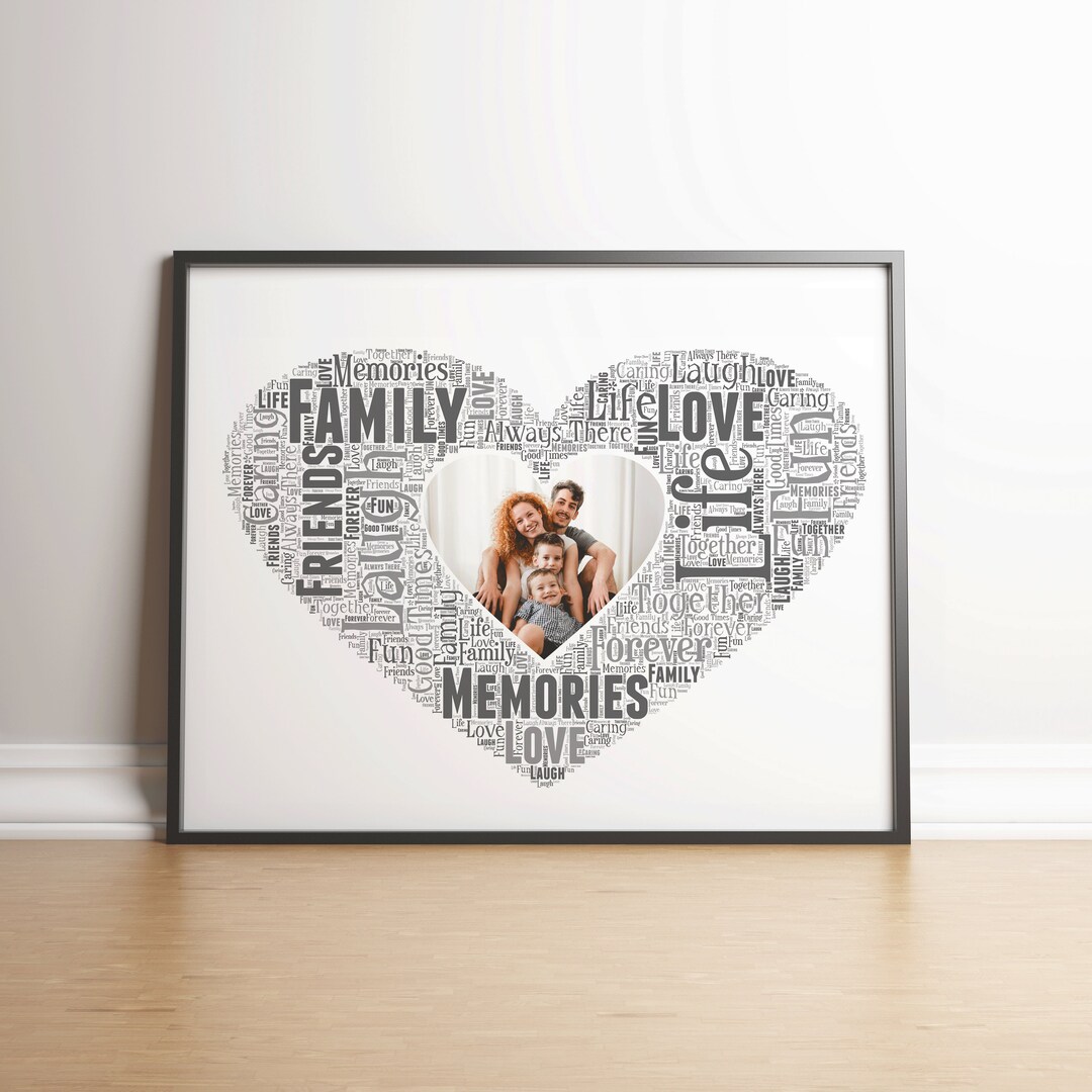 Personalised Family Heart Print With Photo Loveheart Word Art Fathers ...
