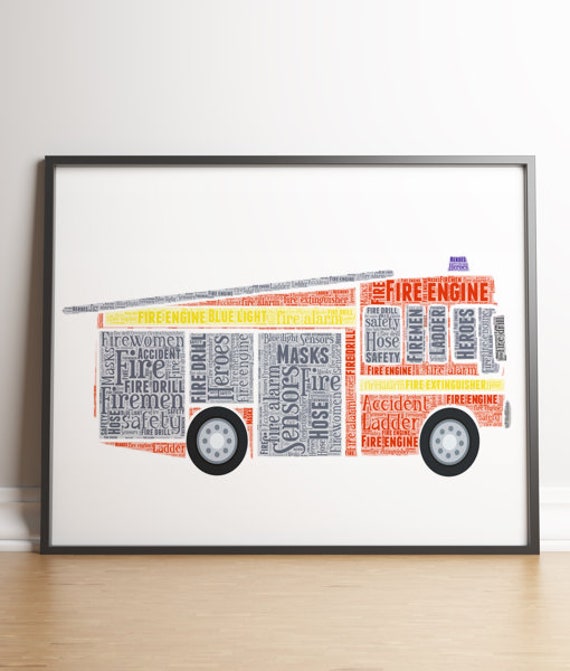 Fire Engine Word Art Print Gift Fireman Gift Personalised | Etsy