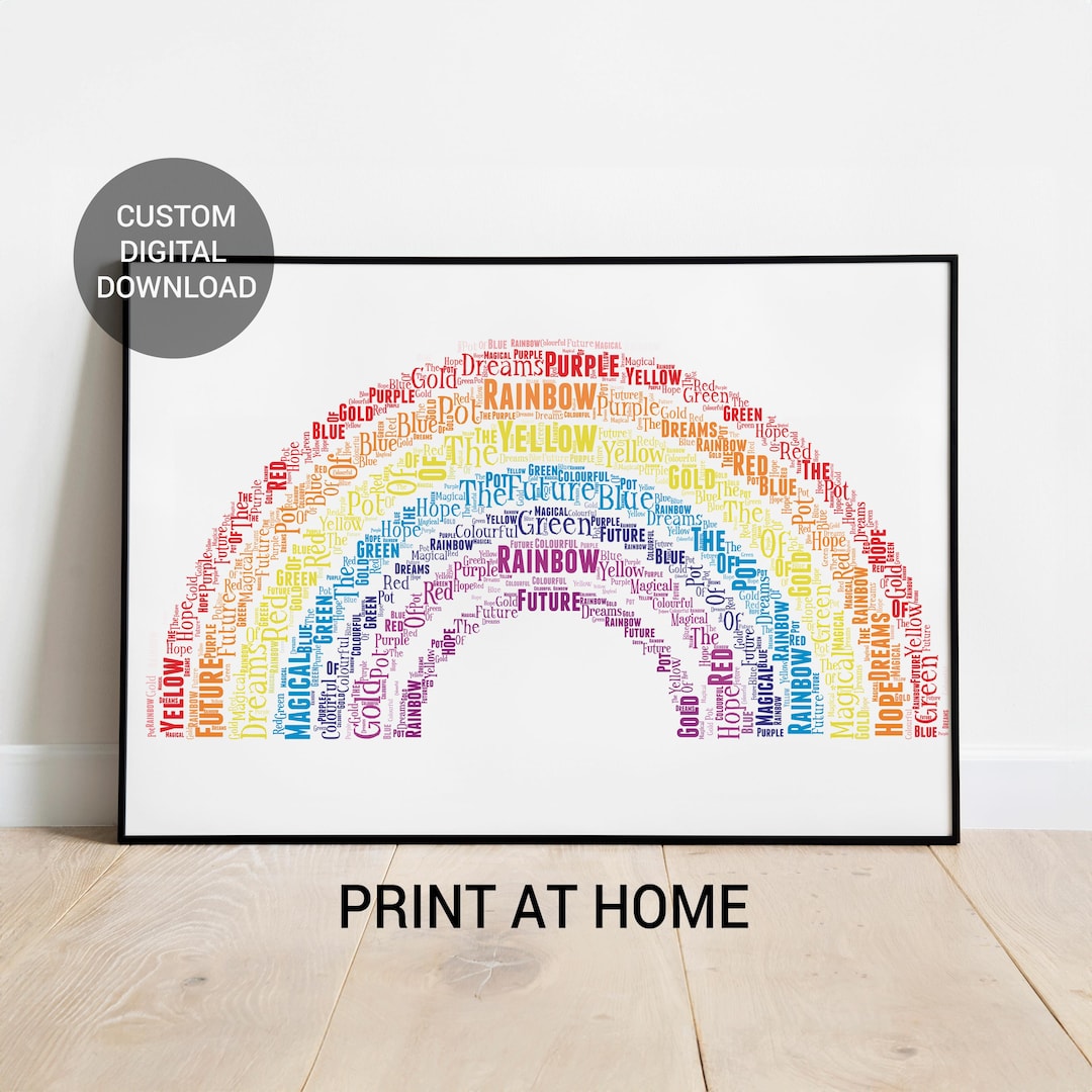DIGITAL DOWNLOAD Personalised Rainbow Gift, Rainbow Colours Framed Word ...