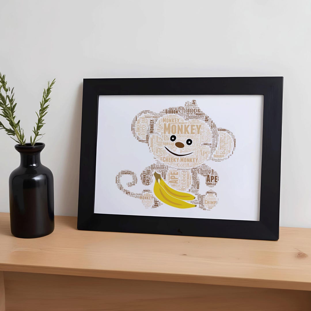 Custom Monkey Gift | Monkey Word Art | Monkey Print | Monkey Nursery ...
