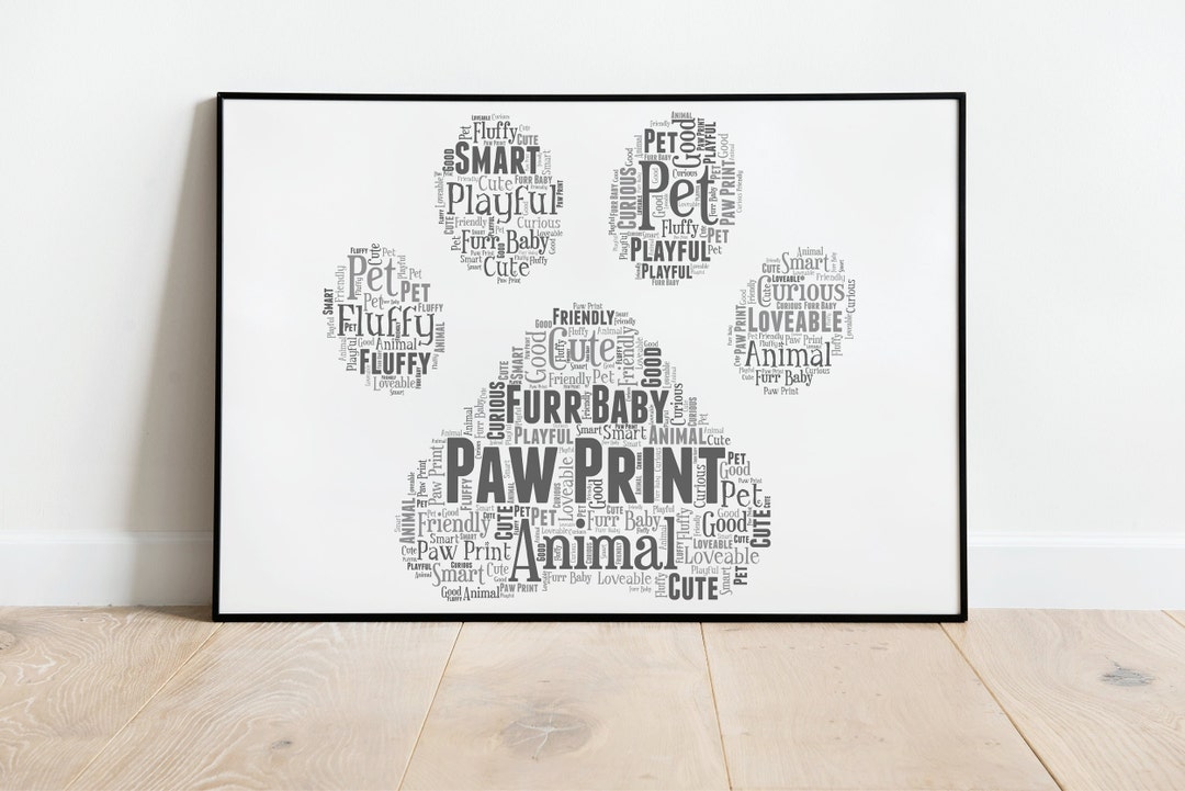 Pet Paw Print | Paw Print Word Art | Paw Words Collage | New Puppy Gift ...