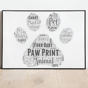 Pet Paw Print | Paw Print Word Art | Paw Words Collage | New Puppy Gift ...