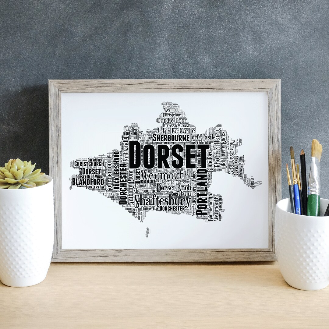 Personalised Dorset Map Art Print Custom Dorset Map Word Art Print ...