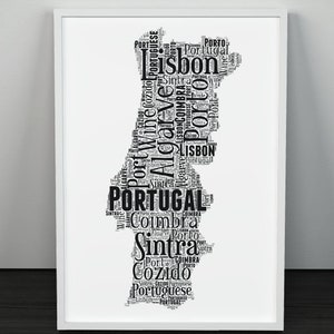 Portugal Map Print | Portuguese Map Poster | Portugal Word Art Print ...