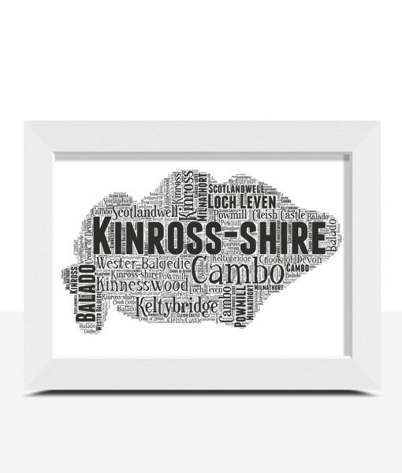 Kinross-shire Personalised Word Art Map City Word Art - Etsy UK