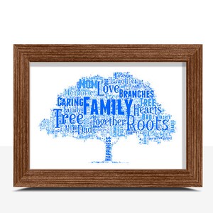 Personalised Family Tree Print, Tree Word Cloud, Tree Shape Word Art ...