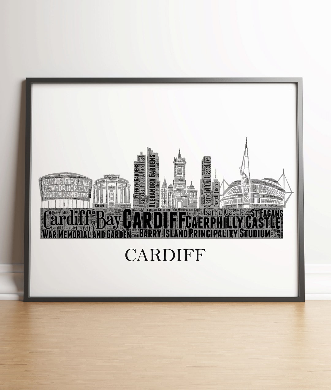 Personalised Cardiff Skyline Word Art Poster, Cardiff City Word Art ...