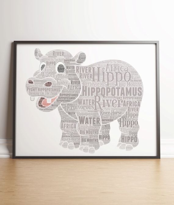 Hippo Gift Hippopotamus Word Art Hippo Print Hippopotamus | Etsy