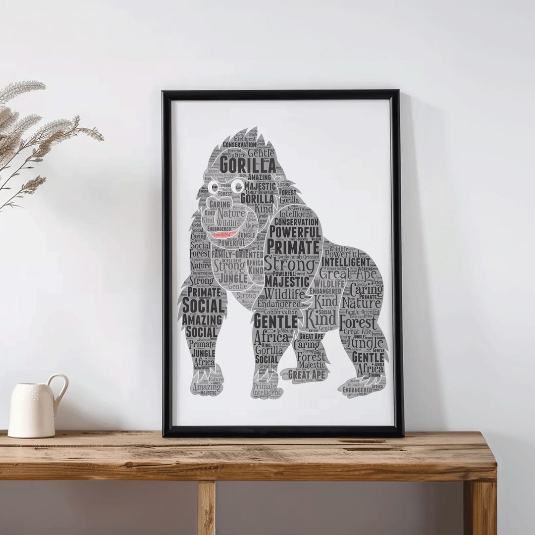 Personalised Gorilla Word Art | Gorilla Print | Perfect Gorilla Gift ...