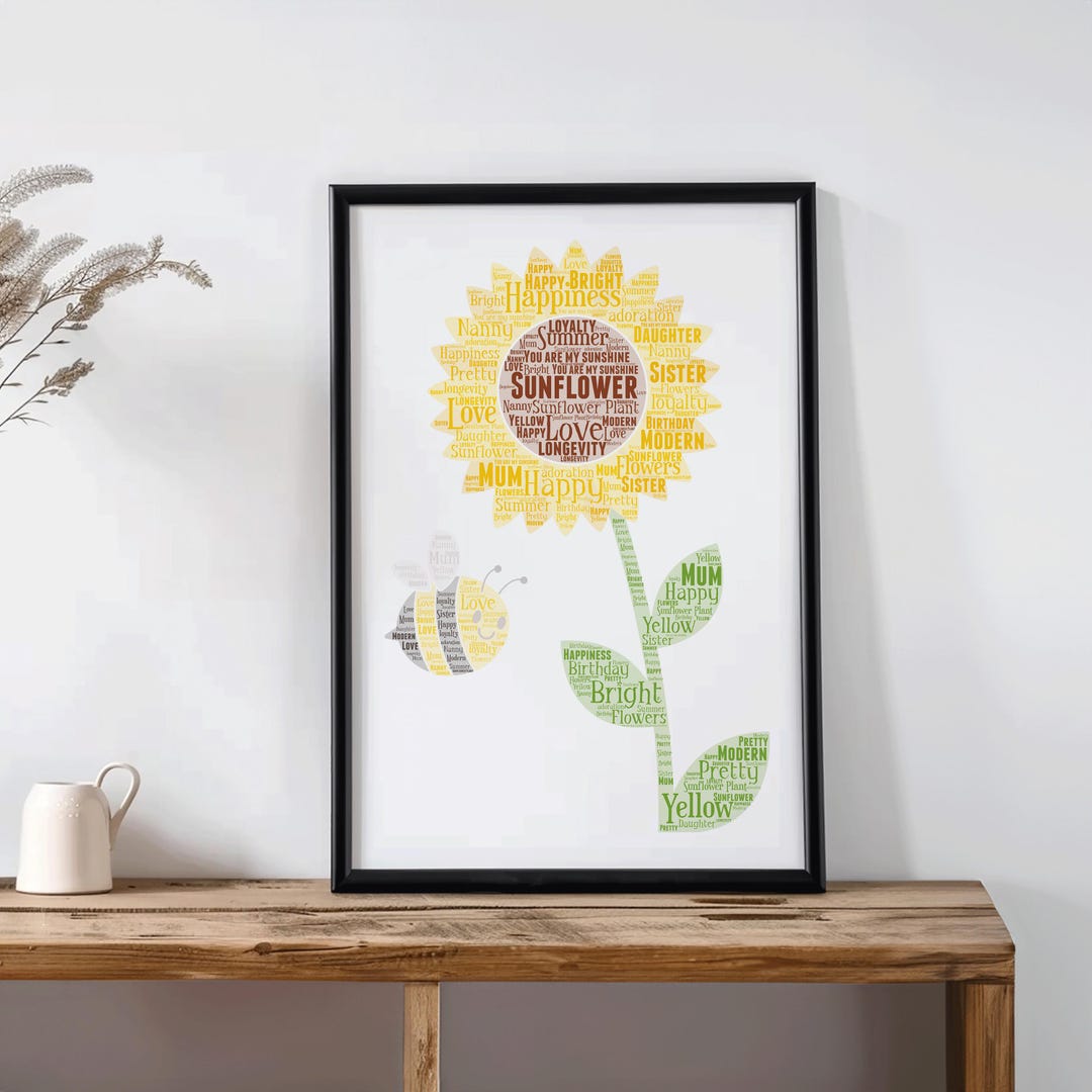 Personalised Sunflower Word Art Gift | Sunflower Gift |sunflower Art ...