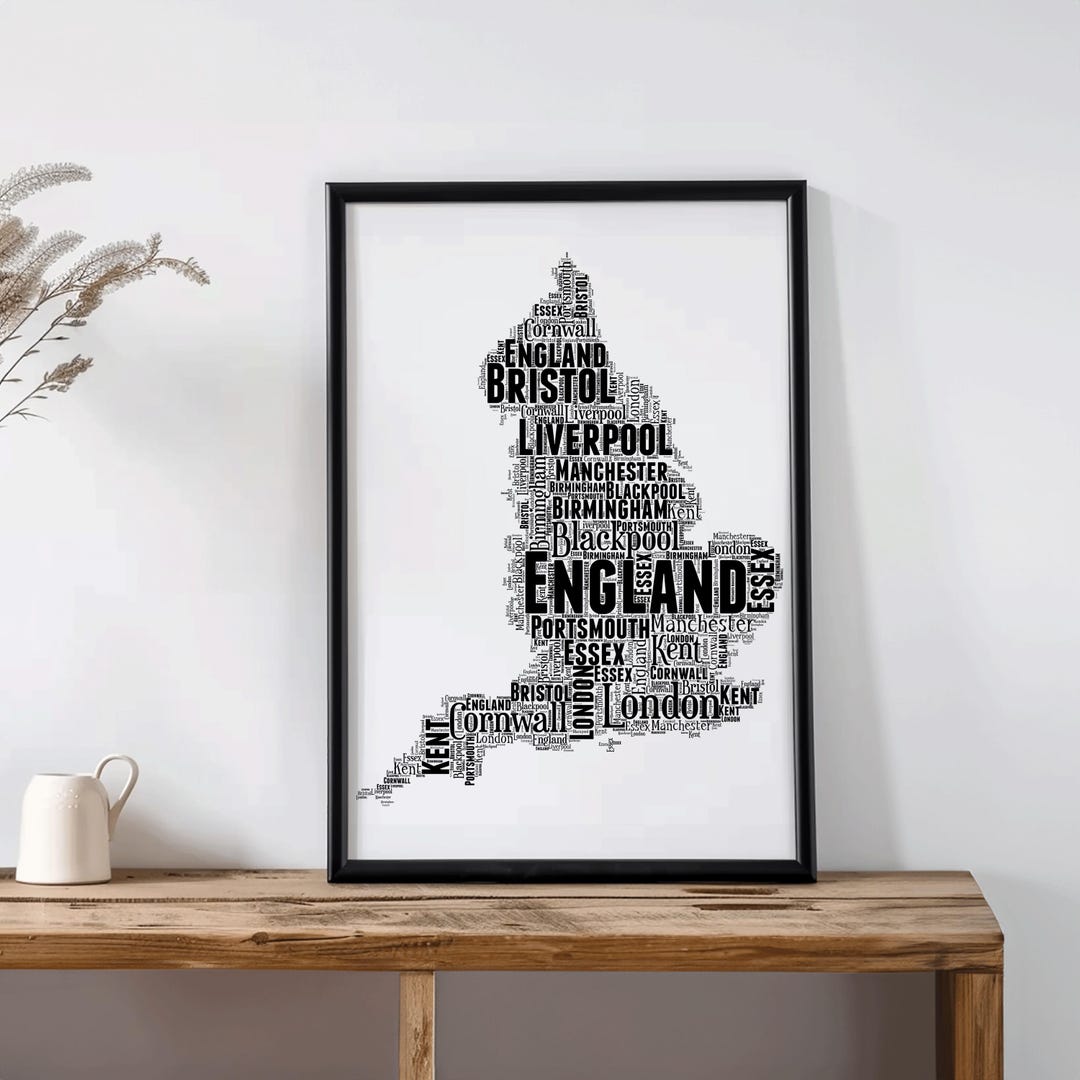 England Map Word Art Print, English Gift, England Gifts, UK Based ...