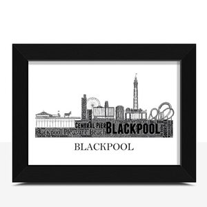 Personalised Blackpool Skyline Word Art Poster, Blackpool City Word Art ...