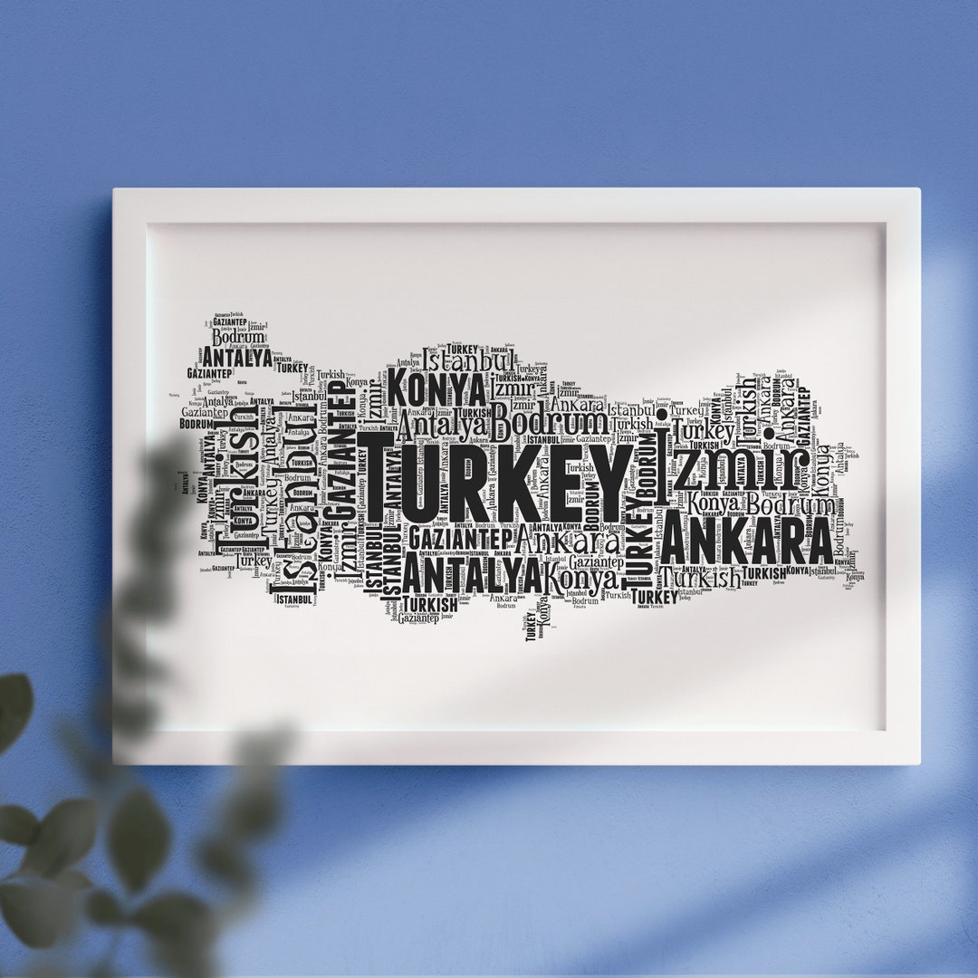 Turkey Map Print | Personalised Turkey Map Word Art Poster |turkish ...