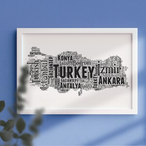Turkey Map Print | Personalised Turkey Map Word Art Poster |turkish ...
