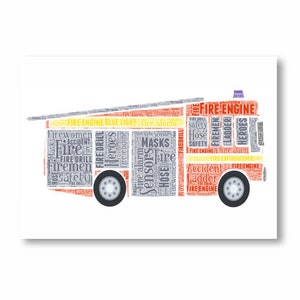 Fire Engine Word Art Print Gift, Fireman Gift, Personalised Fire Engine ...