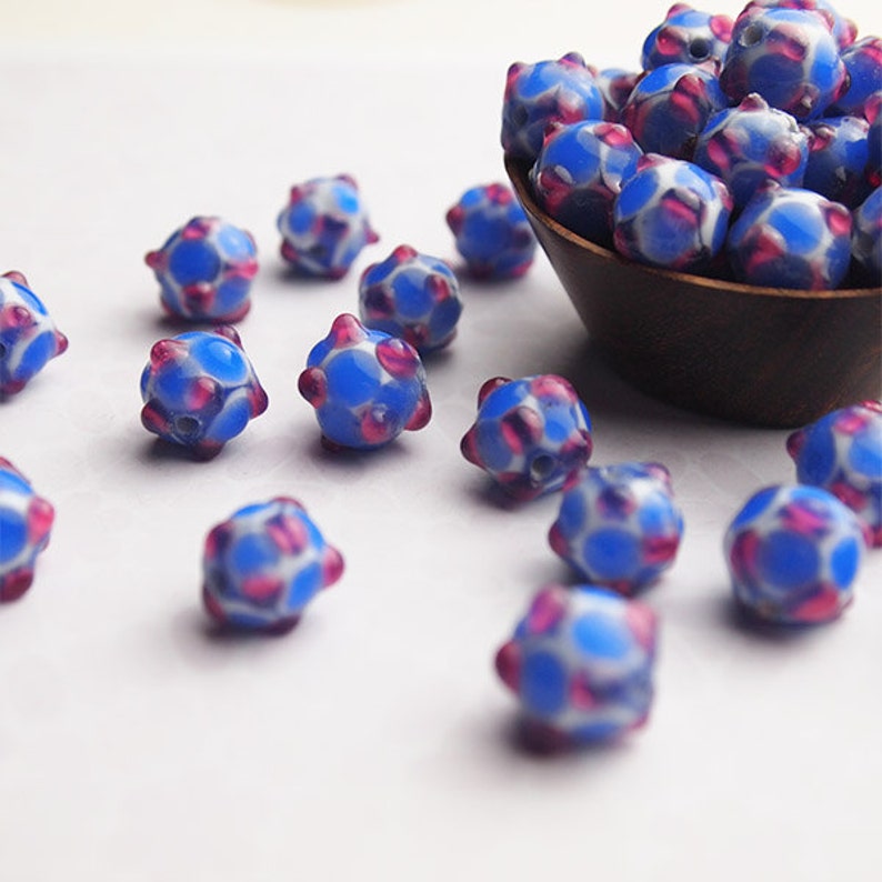 8 Lampwork Bump Beads Round Glass Blue Lilac Pink Size 10mm | Etsy