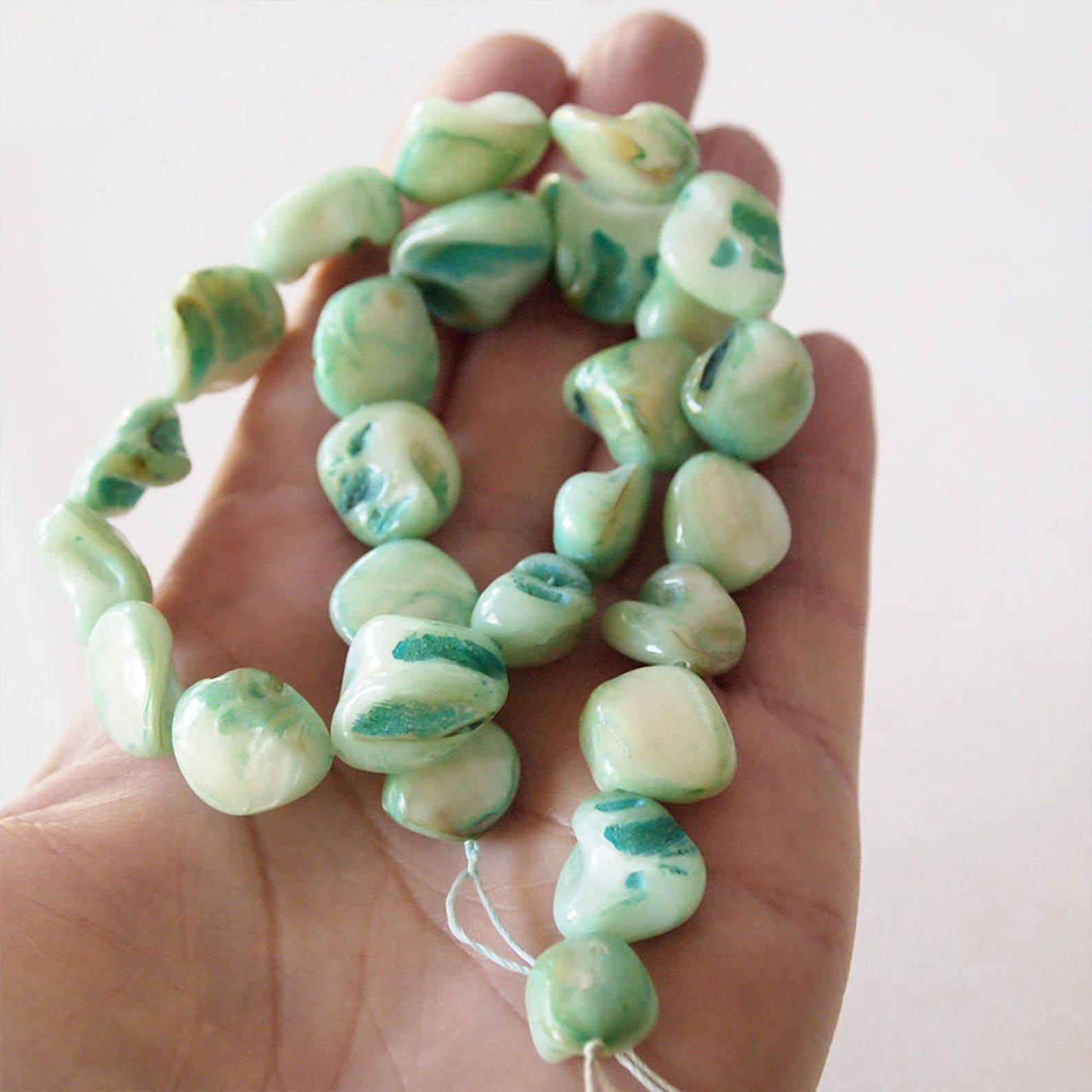 Strand Mother of Pearl Nuggets Shell Beads Light Green 15 Inch - Etsy