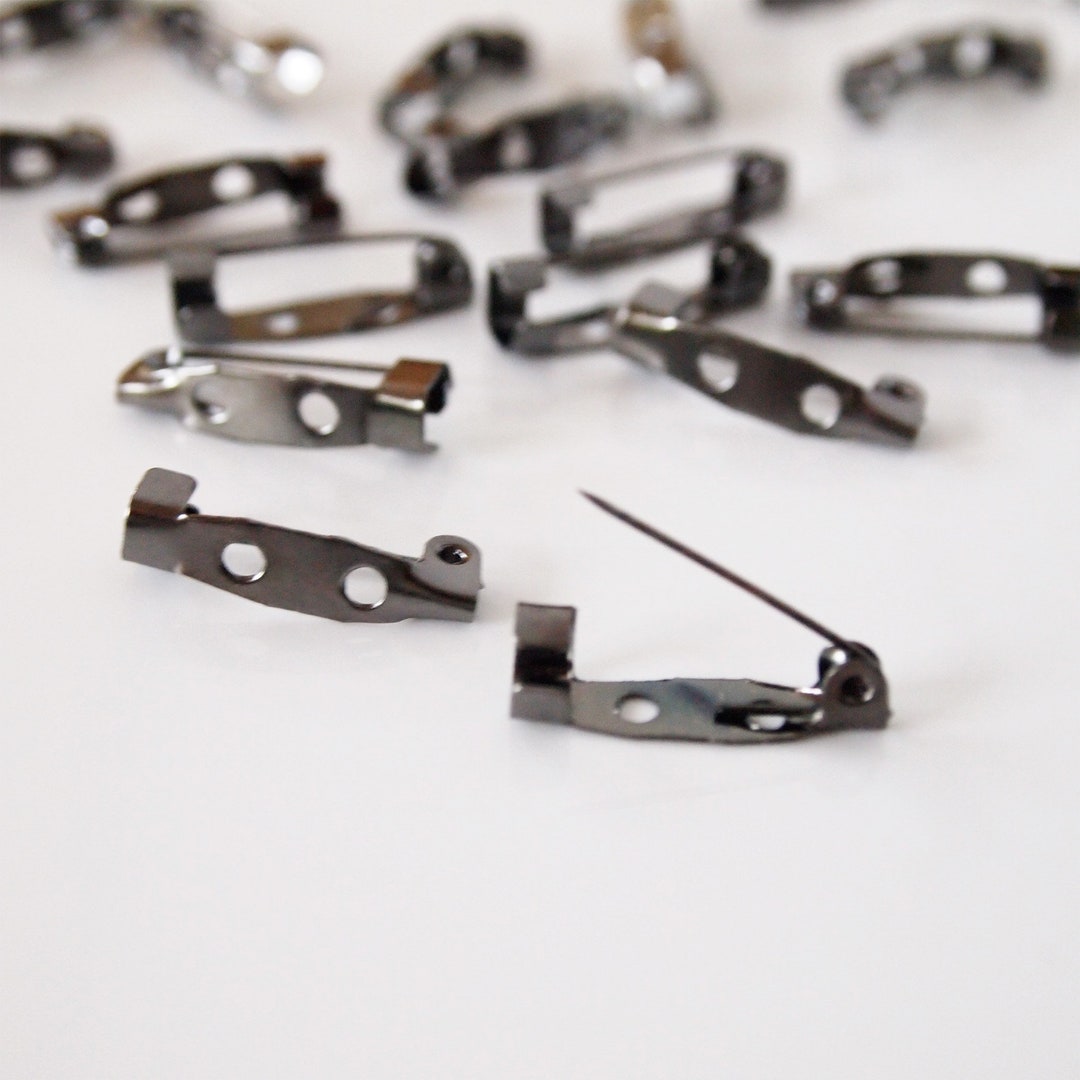 20 Brooch Pins Brooch Backs Black Tone Two Hole DIY Brooch Making Size ...