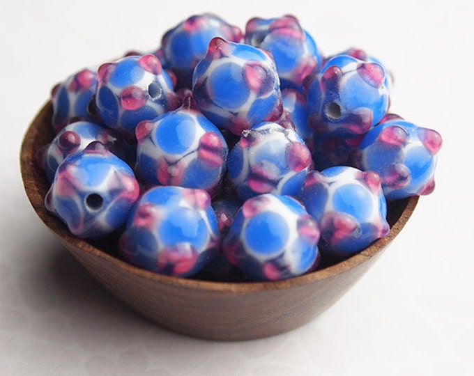 8 Lampwork Bump Beads Round Glass Blue Lilac Pink Size 10mm - Etsy