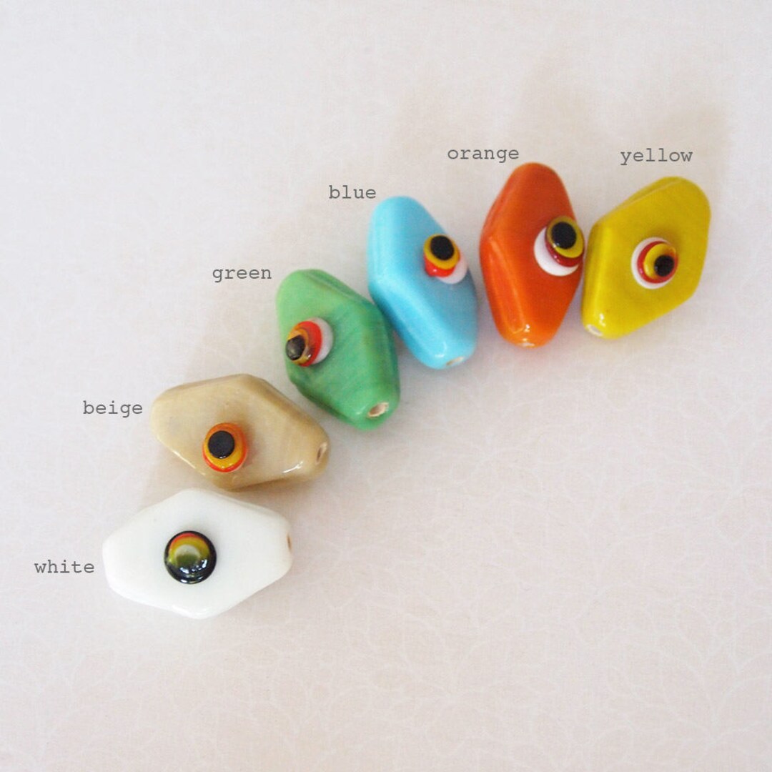 4 Eye Beads Opaque Glass Diamond Shape Selection of Colors White Beige ...