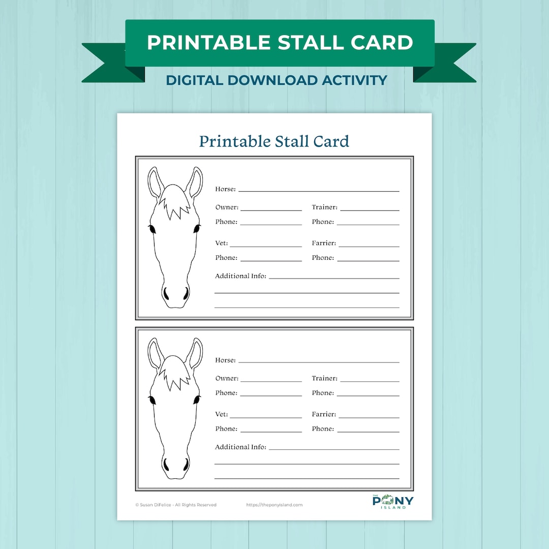 Printable Horse Stall Card – Kids’ Coloring & Care Info Sheet ...