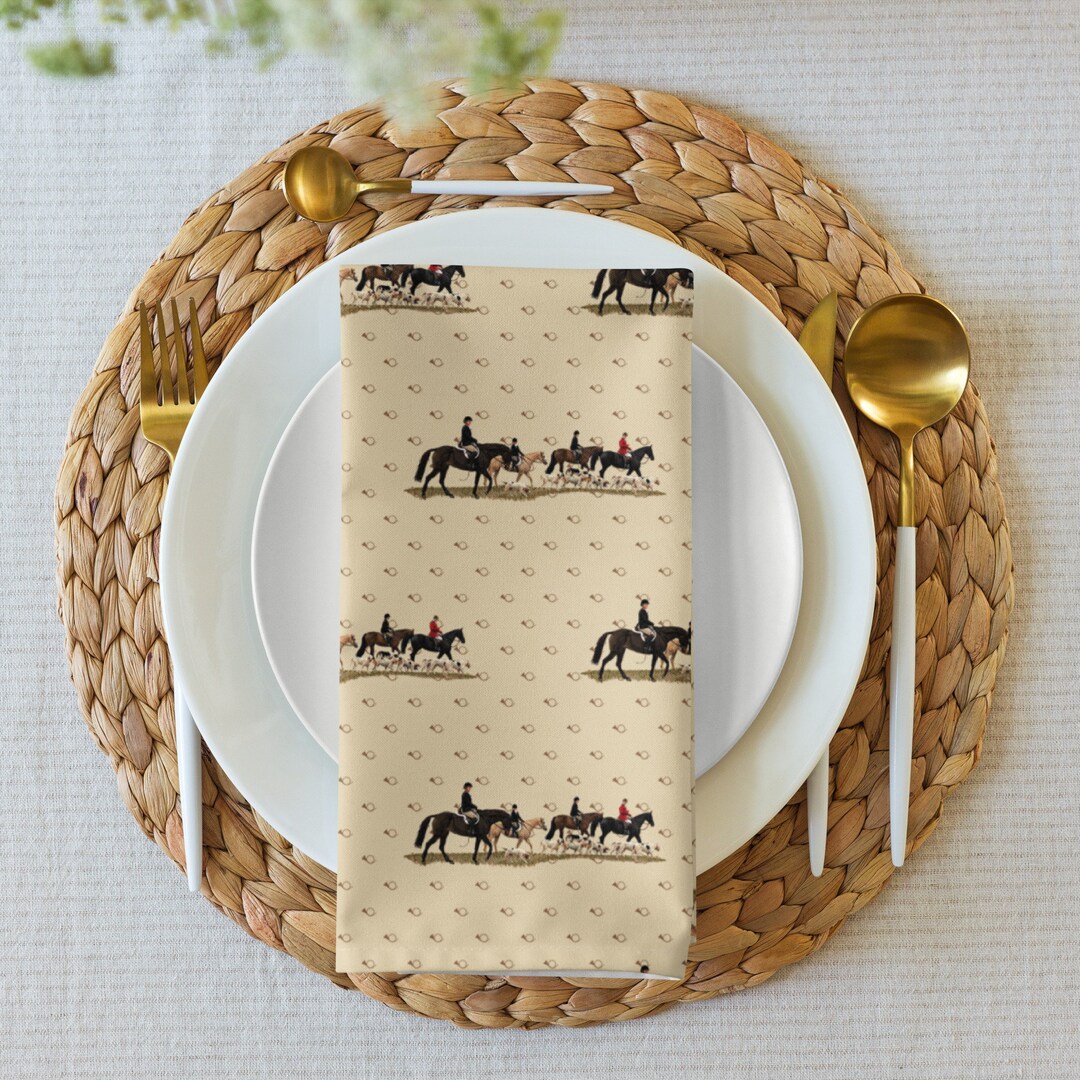 Fox Hunting Illustrated Cloth Napkin Set - Etsy