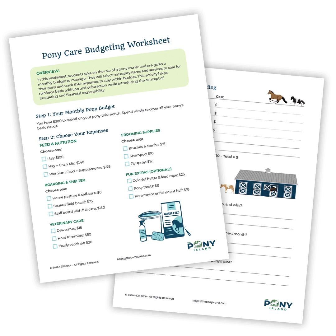 Pony Care Budget Worksheet – Printable Financial Planner for Young ...