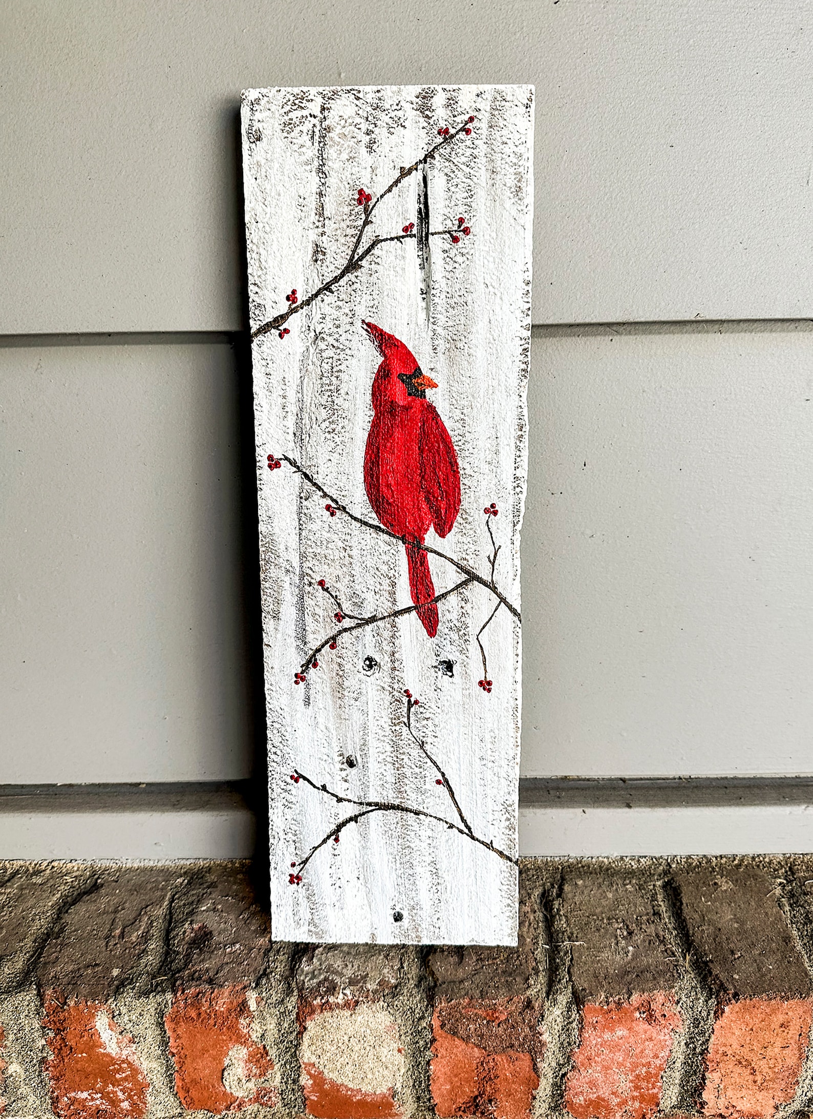 Hand Painted Red Cardinal on a Branch. Simple, Rustic Seasonal Decor ...