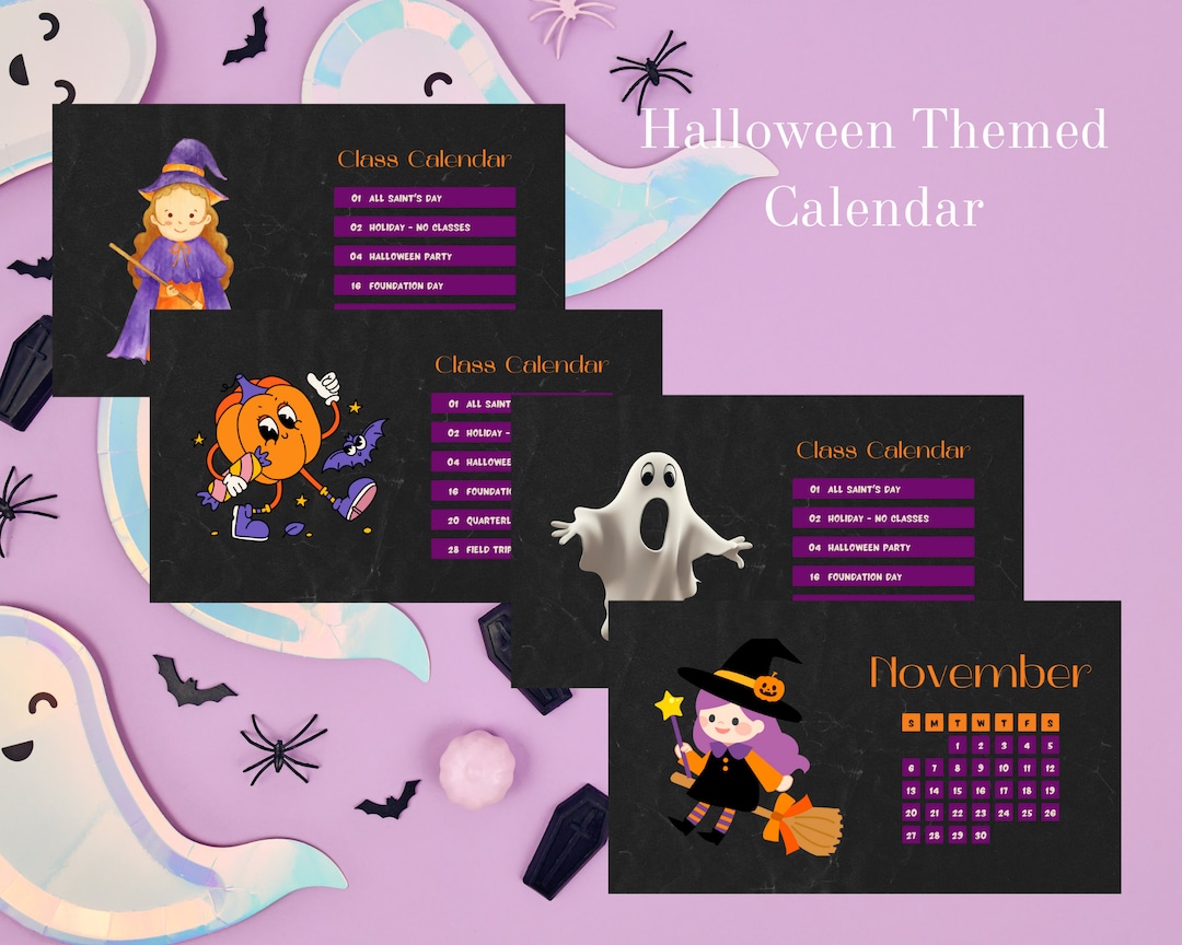 Orange Black and Purple Halloween Theme November Calendar, November ...