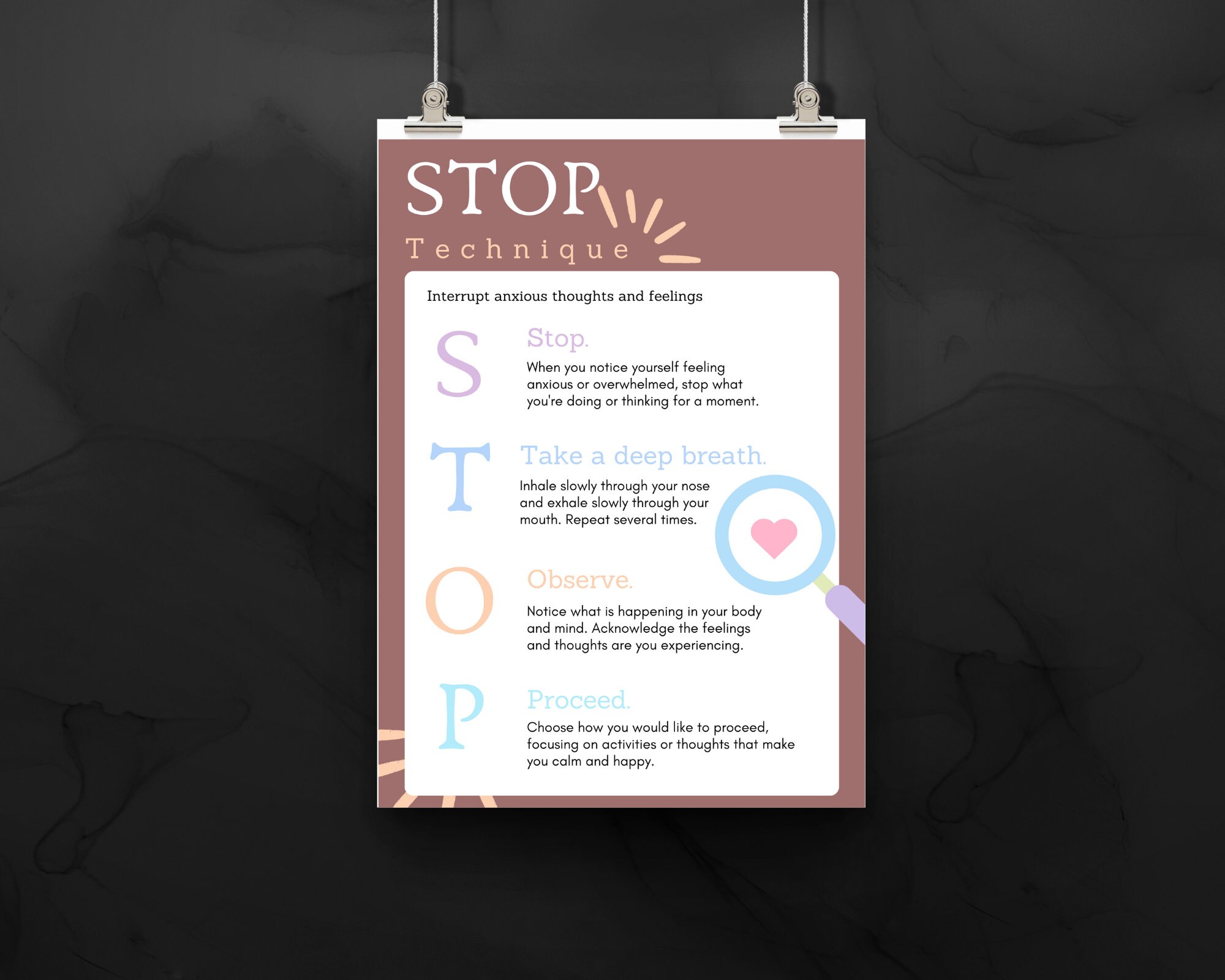 STOP TECHNIQUES Mental Health POSTER Art for Office Room Décor ...