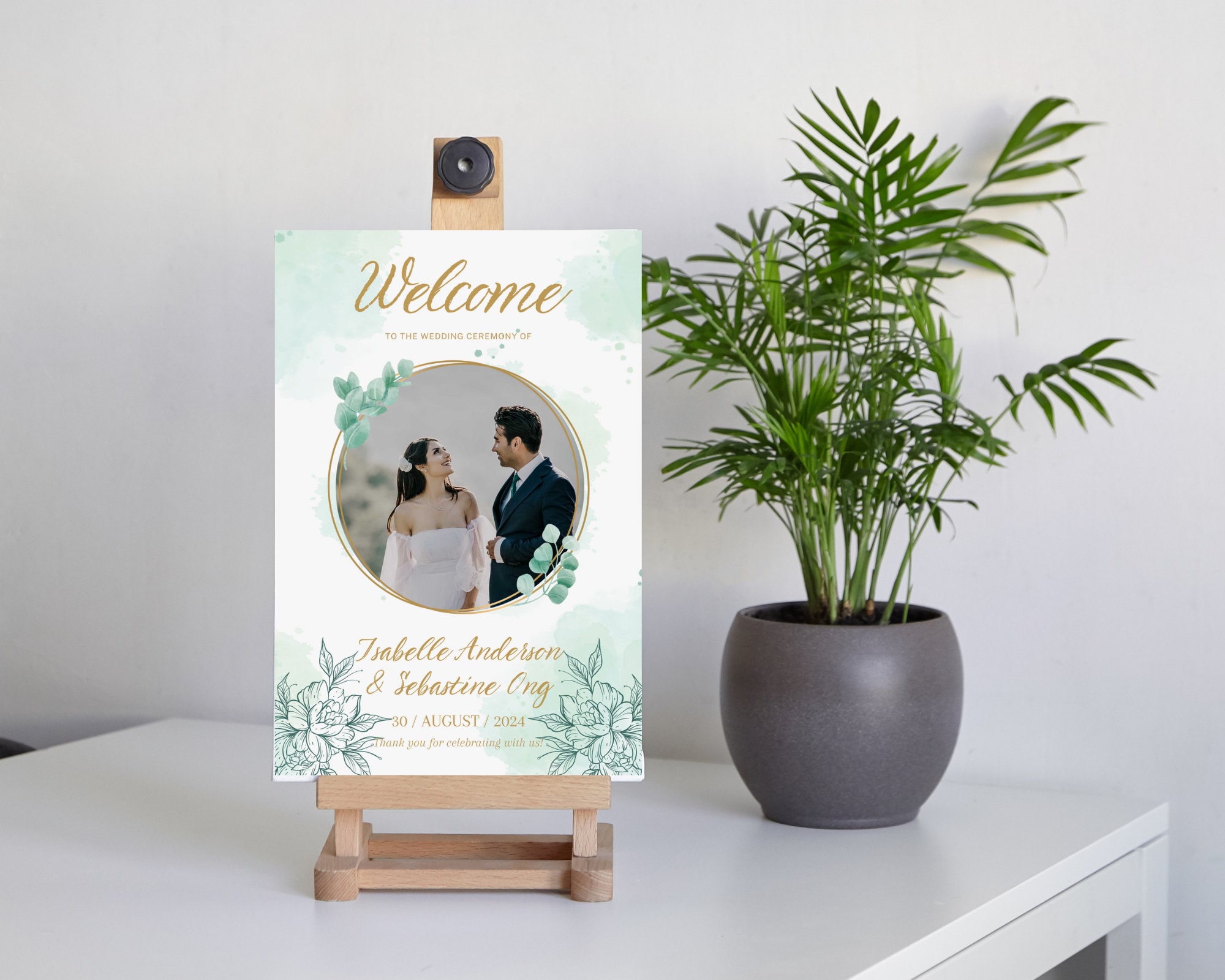 Green Flowery Welcome Sign Wedding Poster With Picture, Wedding Welcome ...
