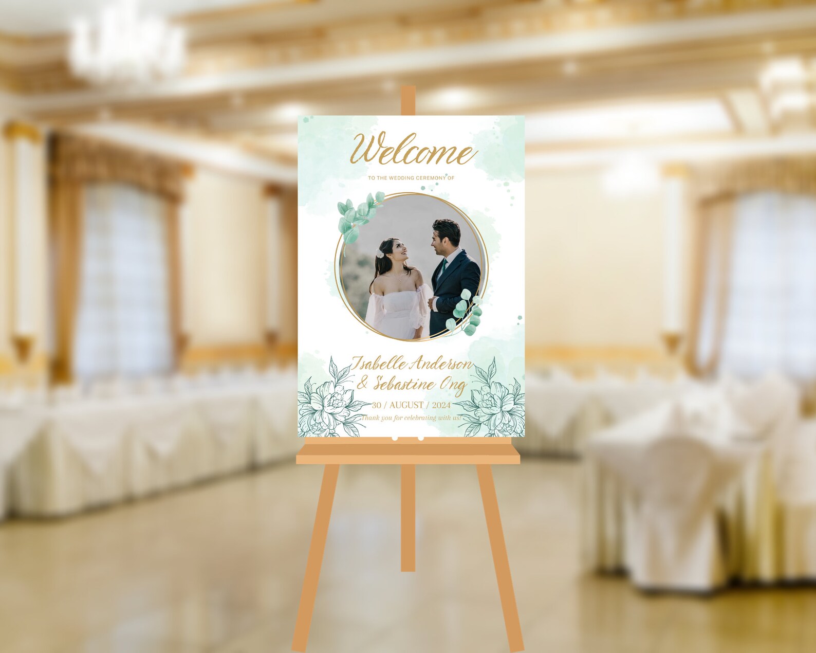 Green Flowery Welcome Sign Wedding Poster With Picture, Wedding Welcome ...