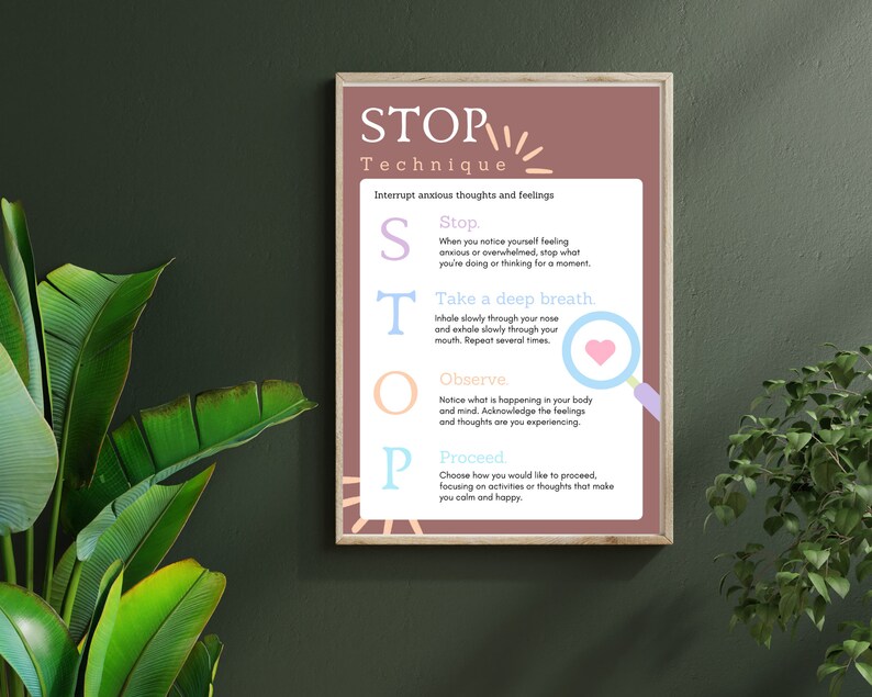 STOP TECHNIQUES Mental Health POSTER Art for Office Room Décor ...