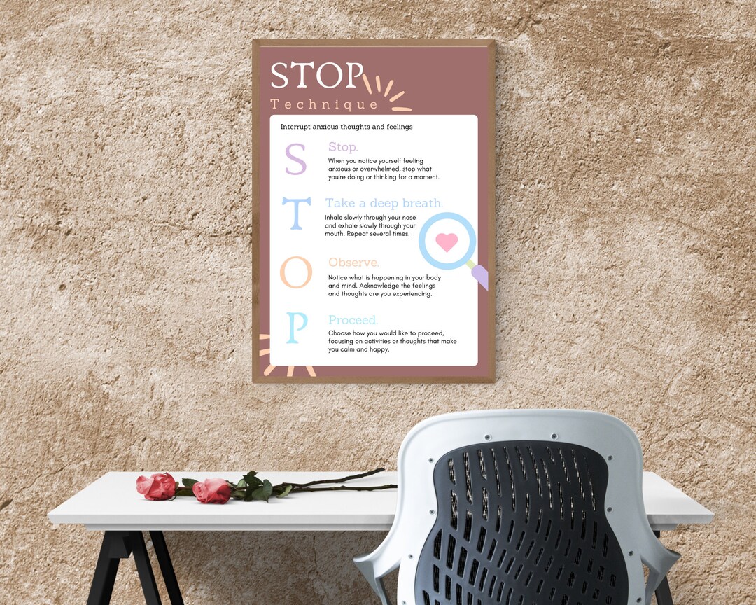 STOP TECHNIQUES Mental Health POSTER Art for Office Room Décor ...