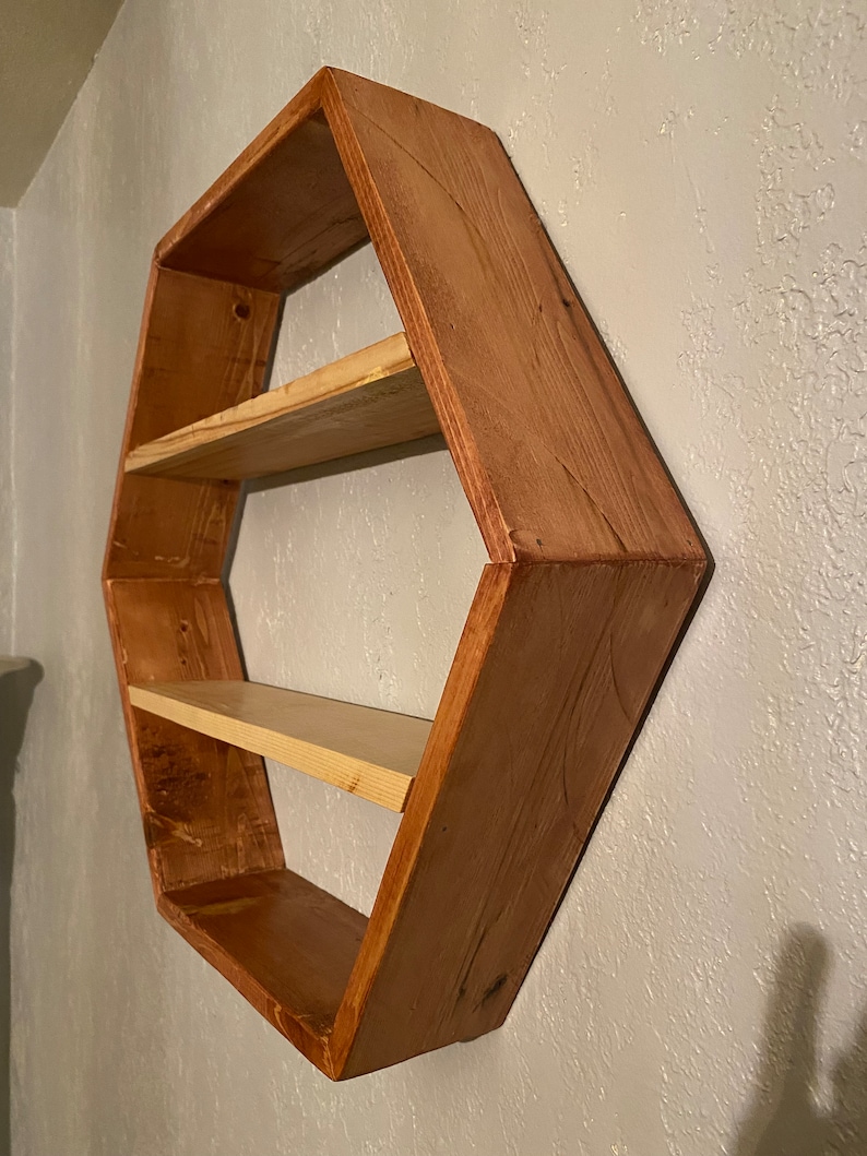 Rustic Wood Hexagon Shelves Modern Floating Wall Decor honeycomb Style ...