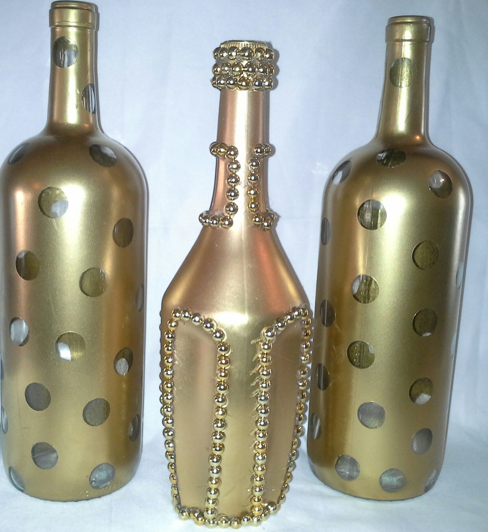 Decorated Gold Wine Spray Painted Bottle With Clear Circle All Over. - Etsy
