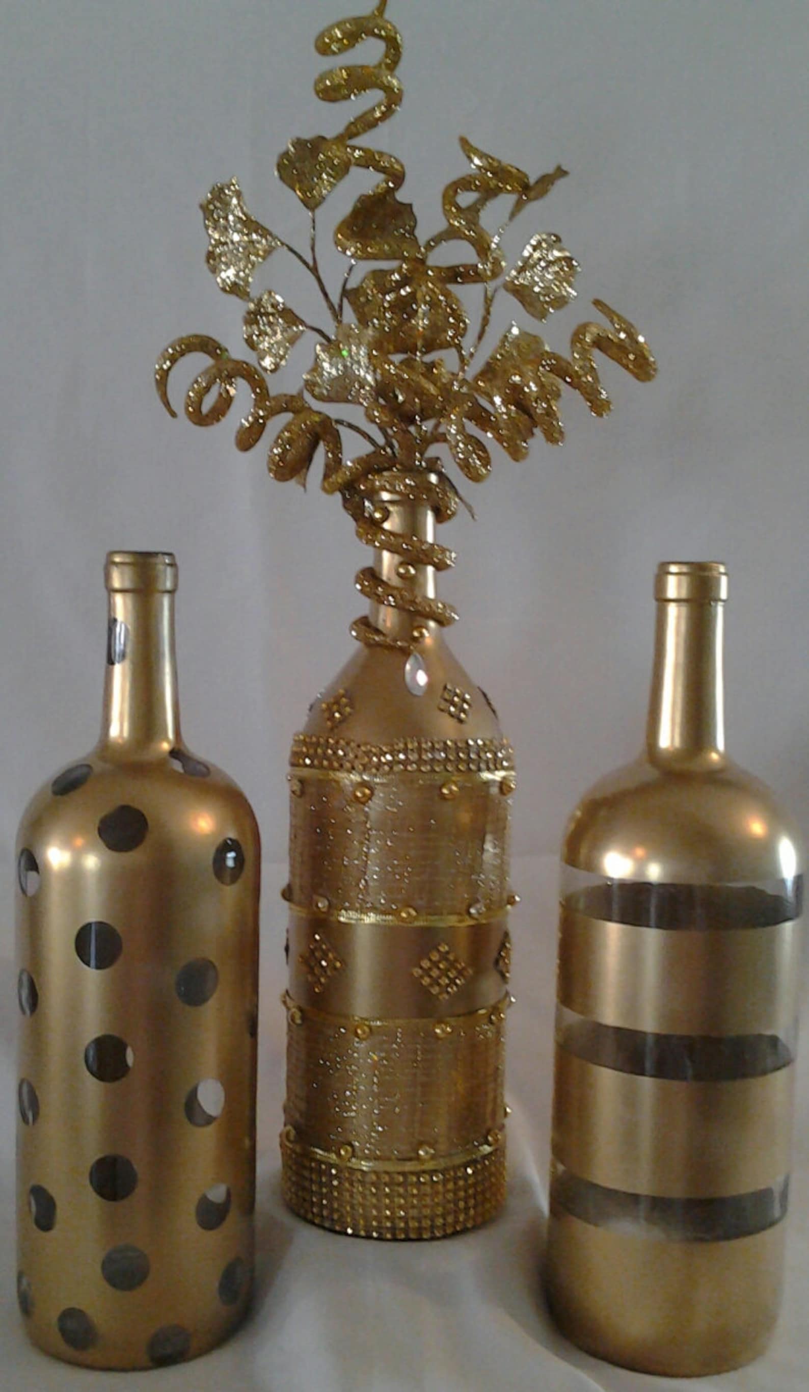 Decorated Gold Wine Spray Painted Bottle With Clear Circle All Over. - Etsy