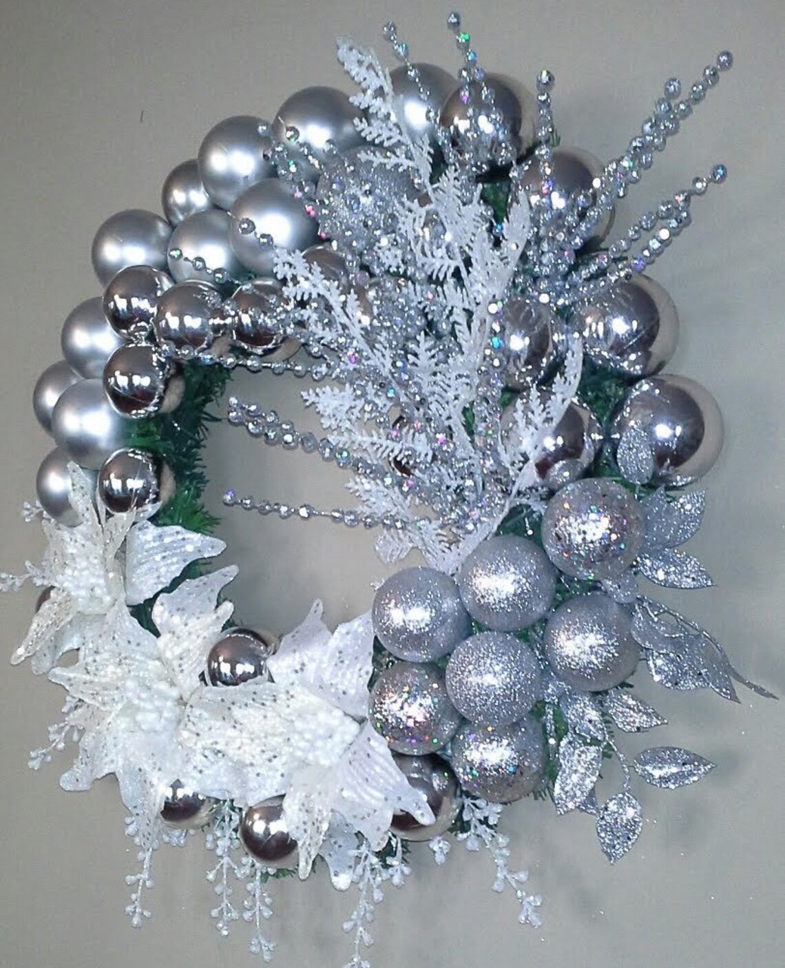 Christmas Silver Wreath - Holiday Wreath - Elegant Christmas Wreath ...