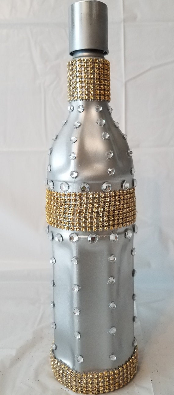 Decorated Medium Silver Spray Painted Bottle With Sparkling | Etsy