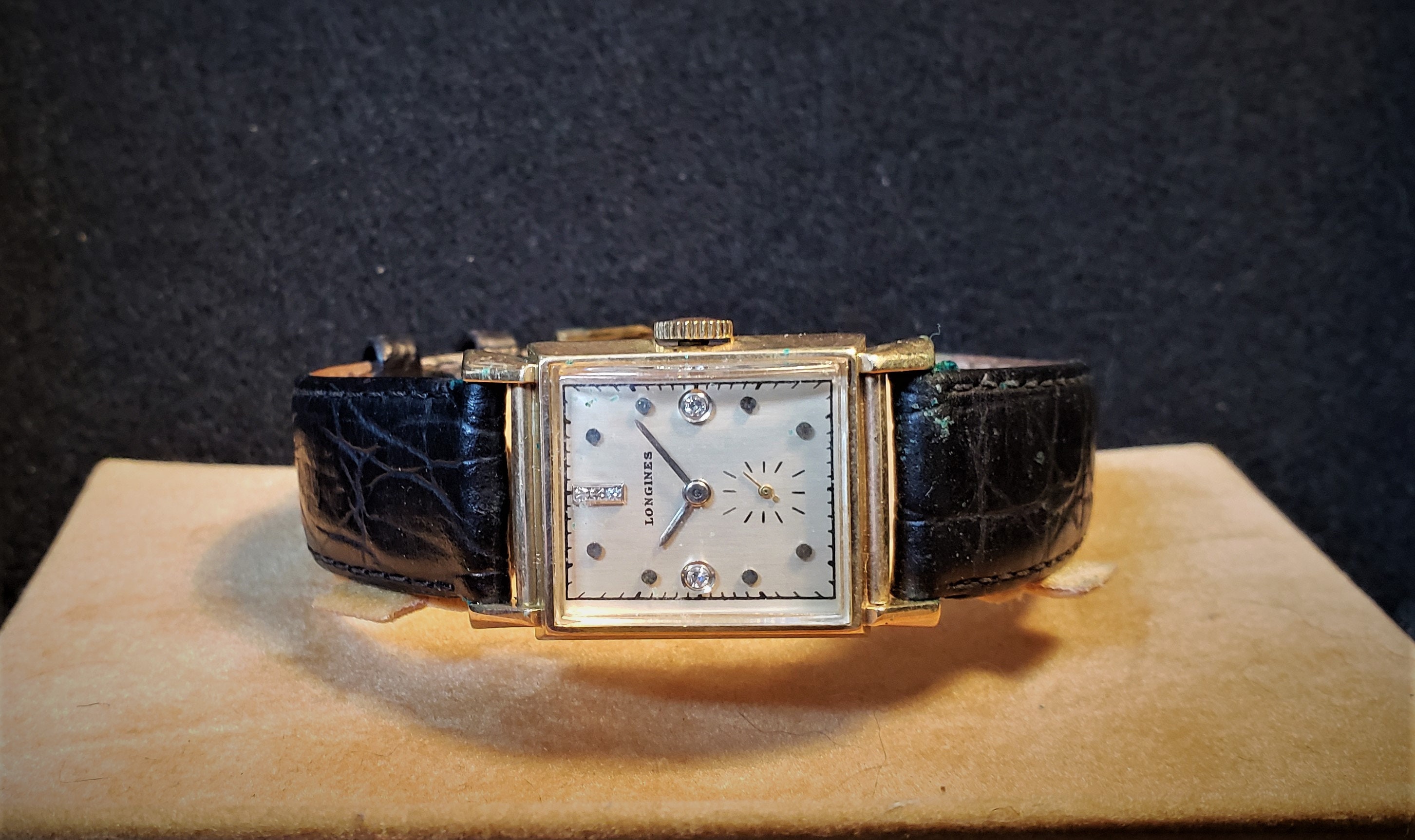 14K Gold Longines Diamond Dial Tank Watch - Etsy
