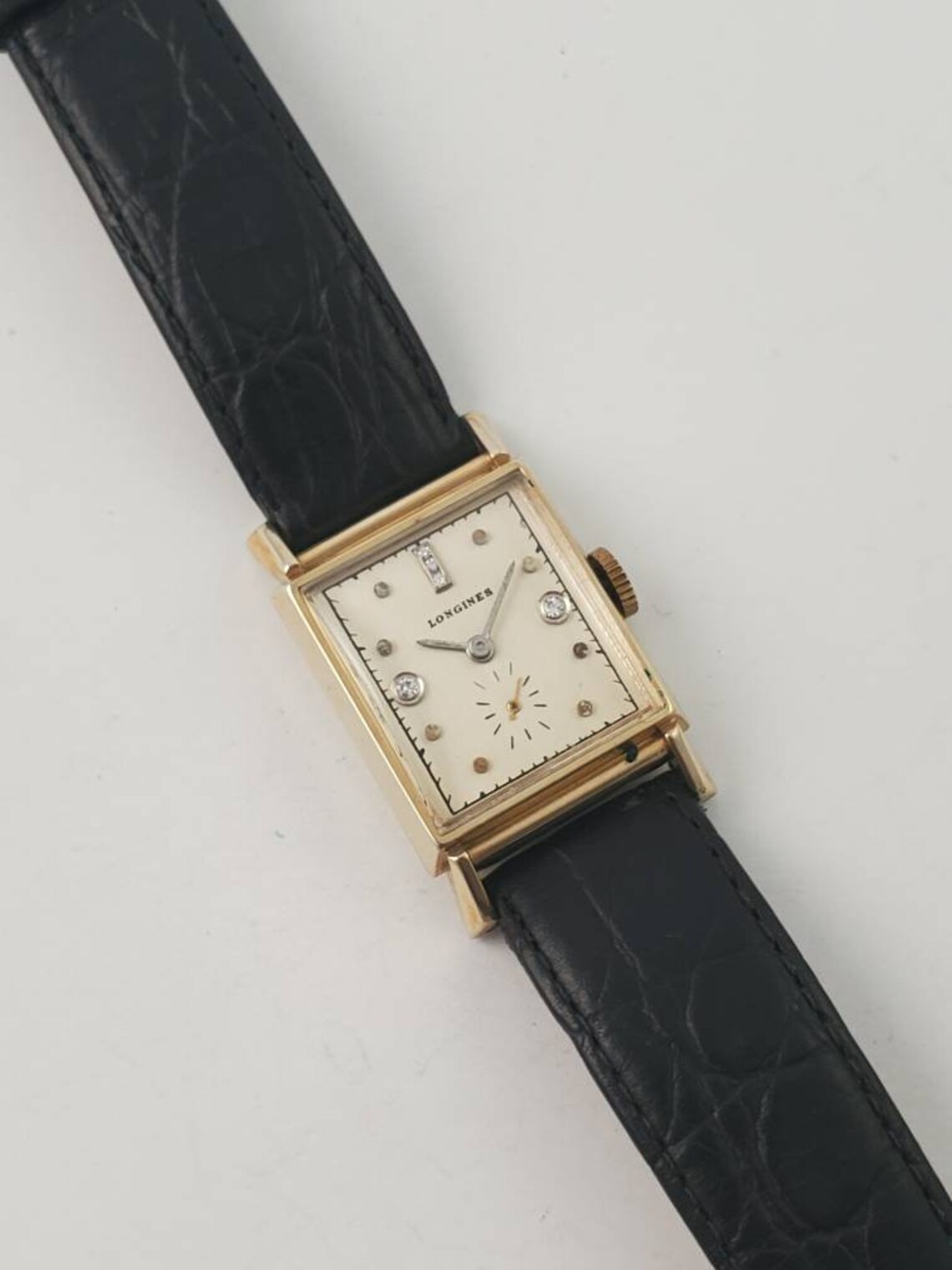 14K Gold Longines Diamond Dial Tank Watch - Etsy