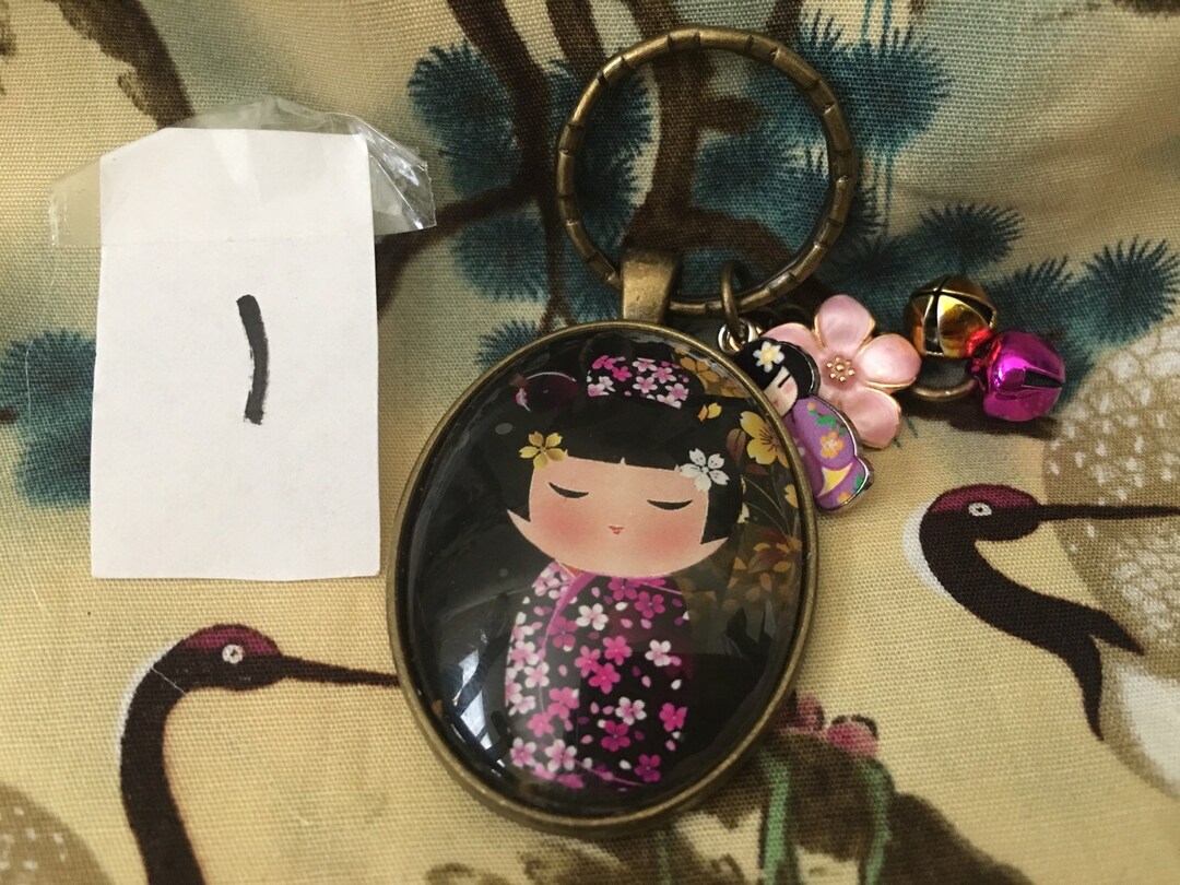 Cute Japanese Kokeshi Doll Bronze Keychains With Charms - Etsy