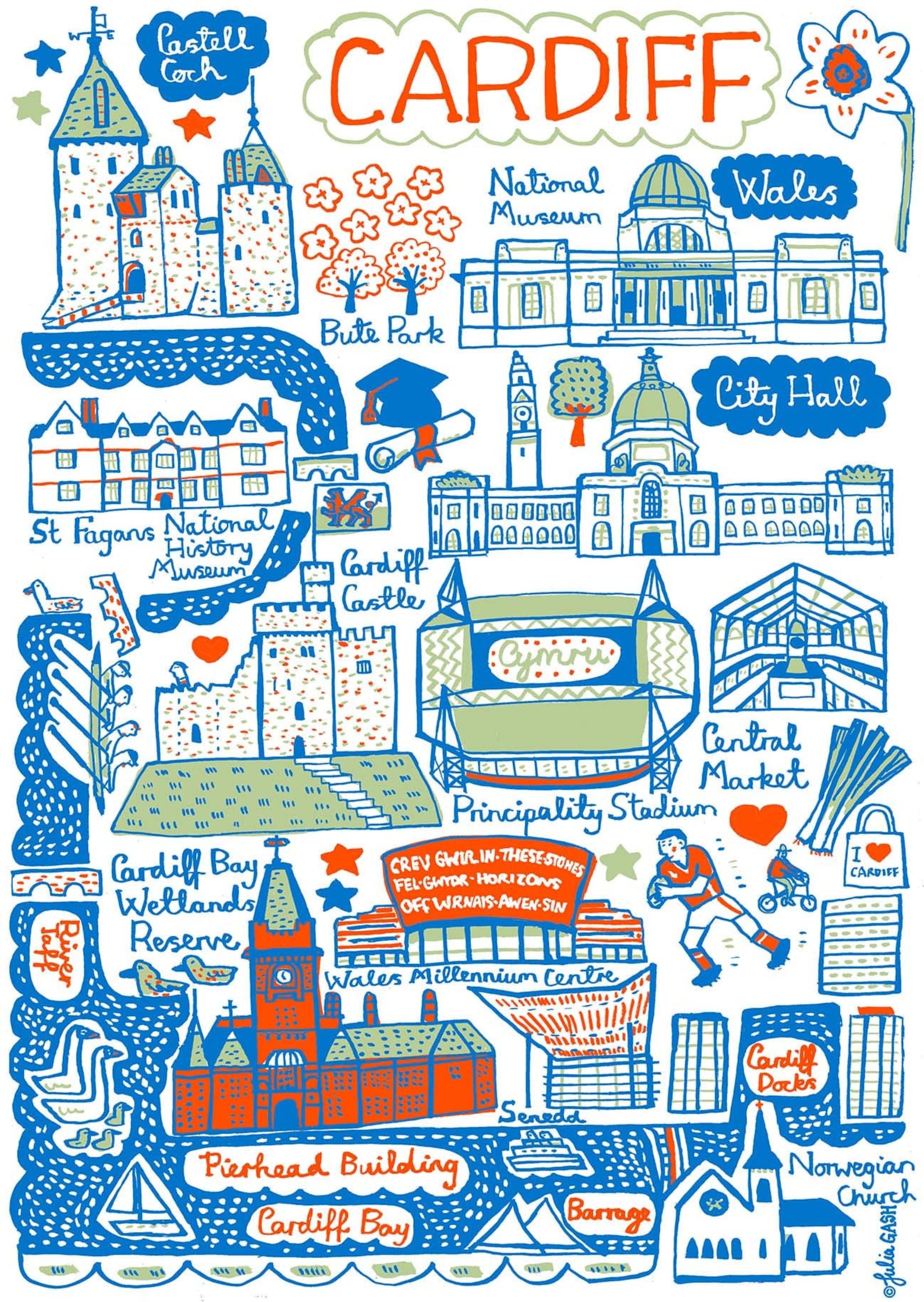 Cardiff Art Print by Julia Gash - Etsy
